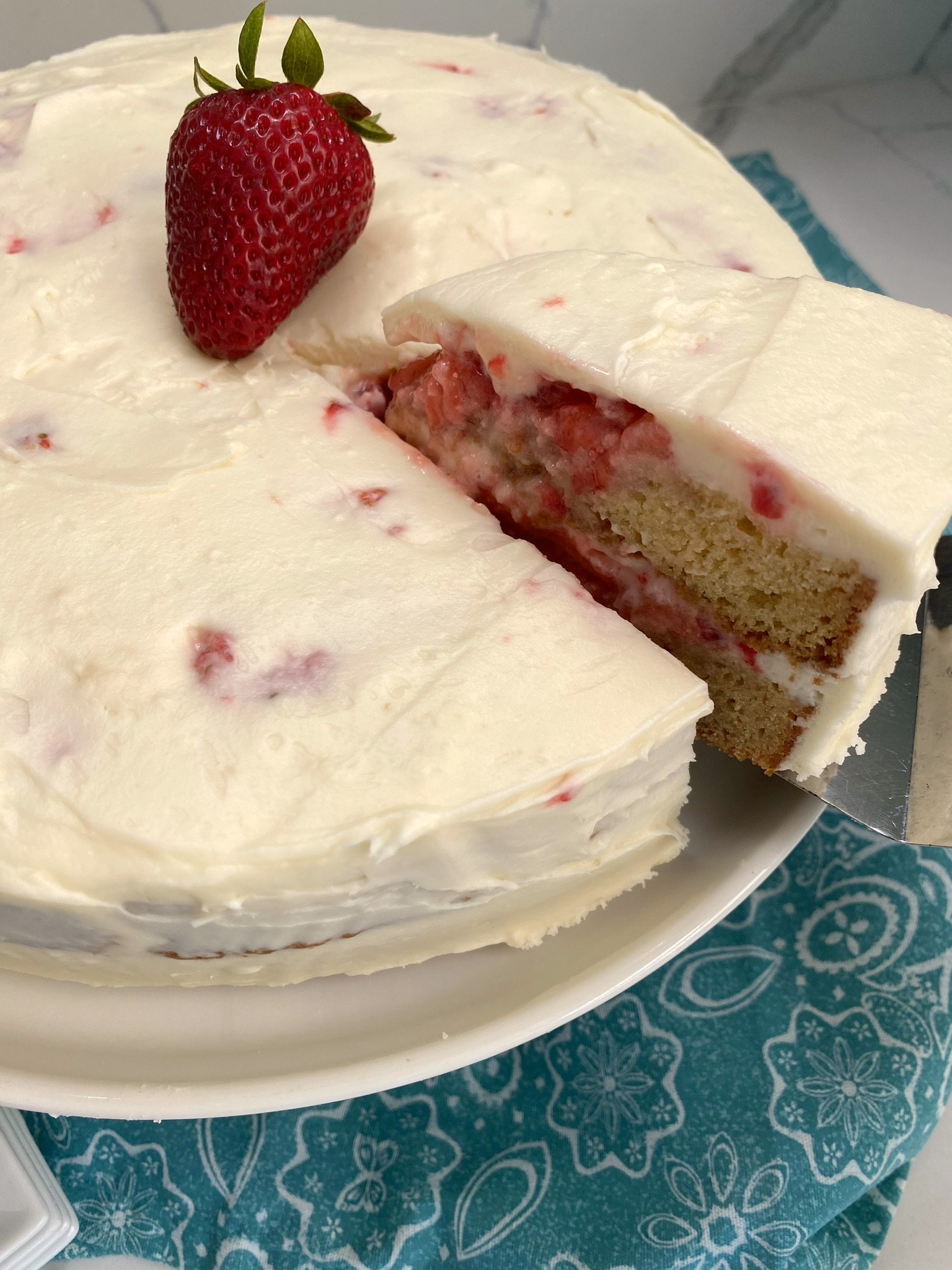 Fresh Strawberry Shortcake Cake with a Cream Cheese Frosting - A Feast ...