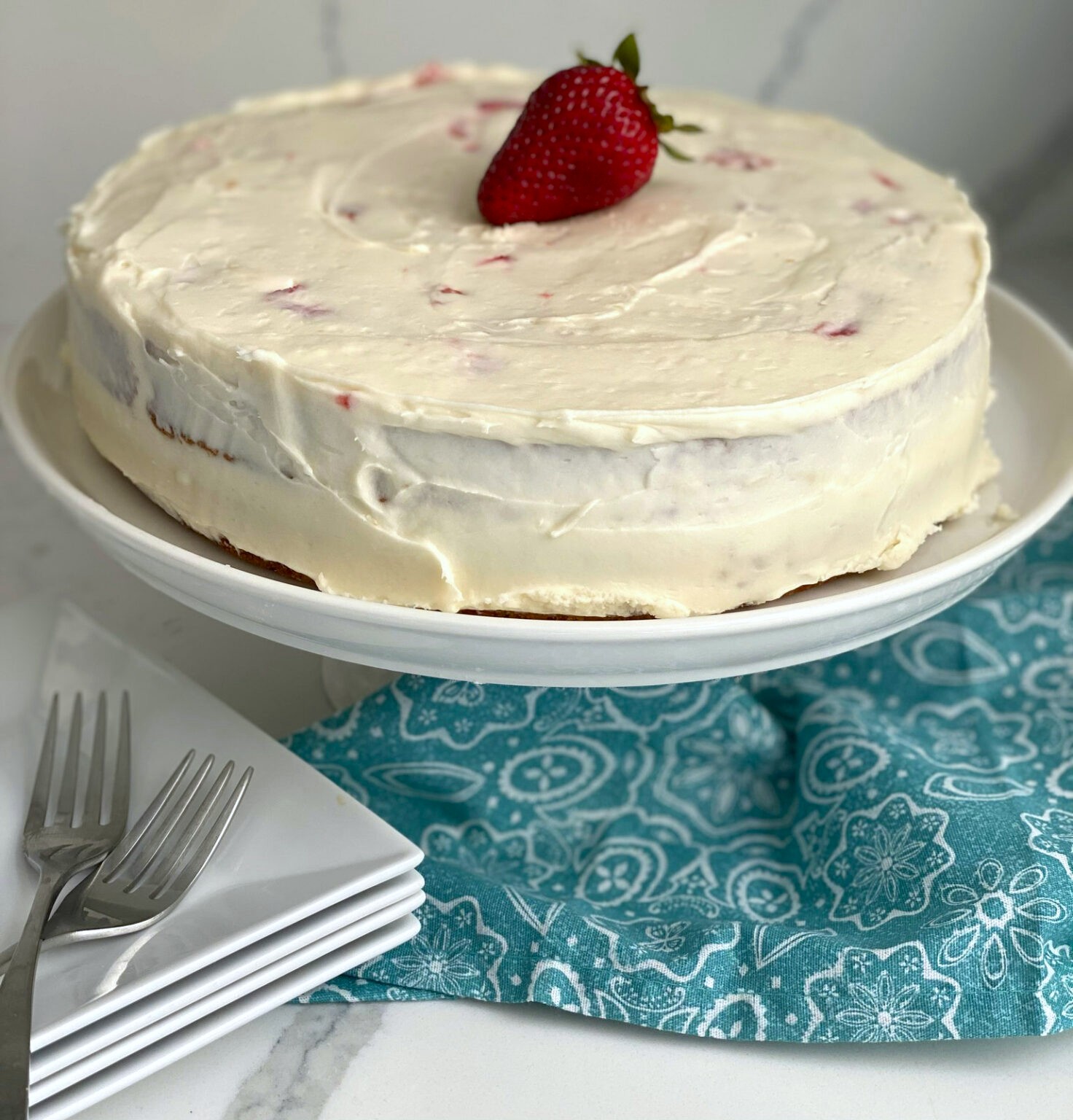 Fresh Strawberry Shortcake Cake with a Cream Cheese Frosting - A Feast ...