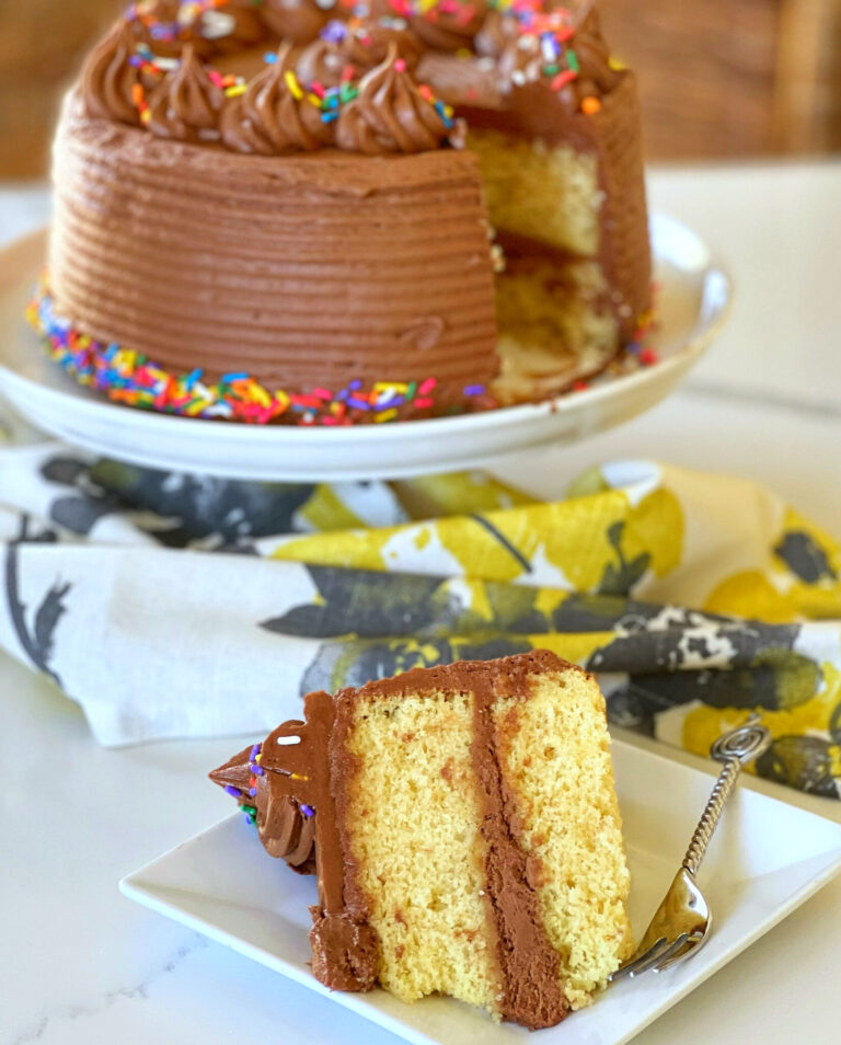 Perfect Homemade Yellow Birthday Cake with Chocolate Buttercream ...