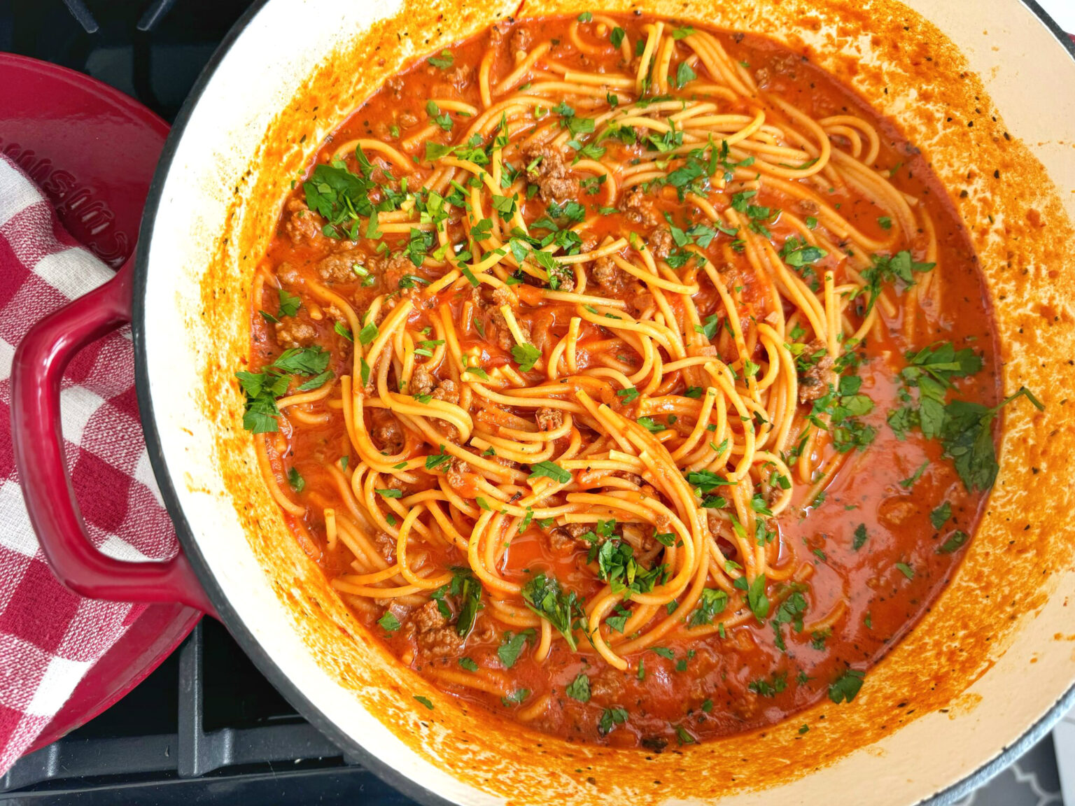 One Pot Spaghetti Dinner with Meat Sauce - A Feast For The Eyes